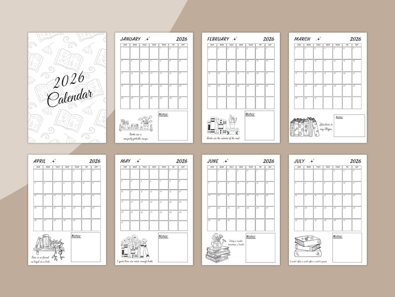2026 Book-themed Calendar With Literary Quotes (printable PDF) - Etsy UK