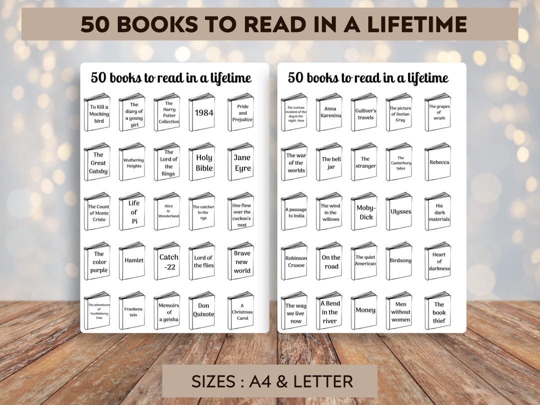 50 Books to Read Checklist: Printable Reading List (A4 & Letter PDF ...