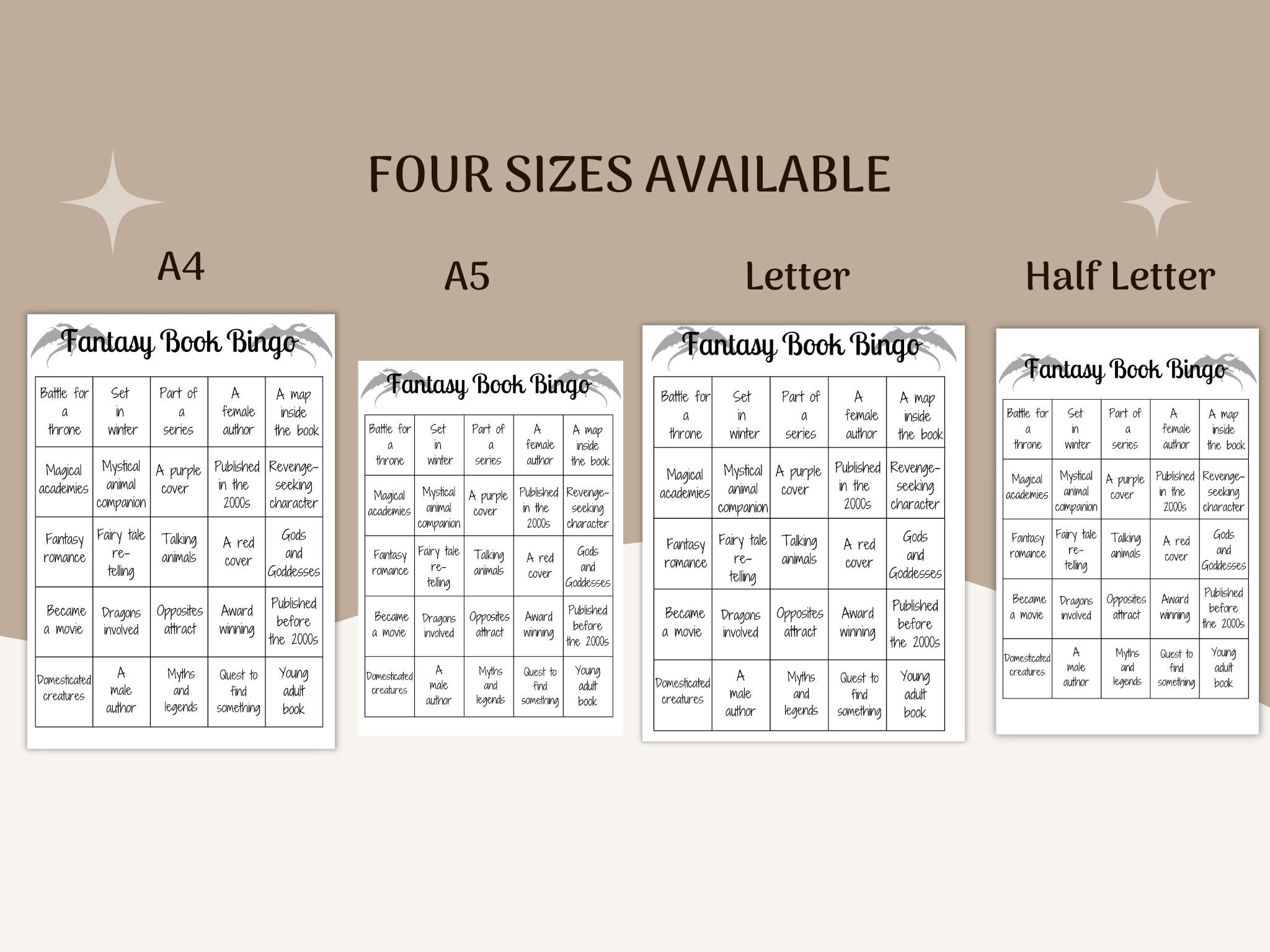 Fantasy Book Bingo Printable Book Bingo Printable Tracker Reading ...