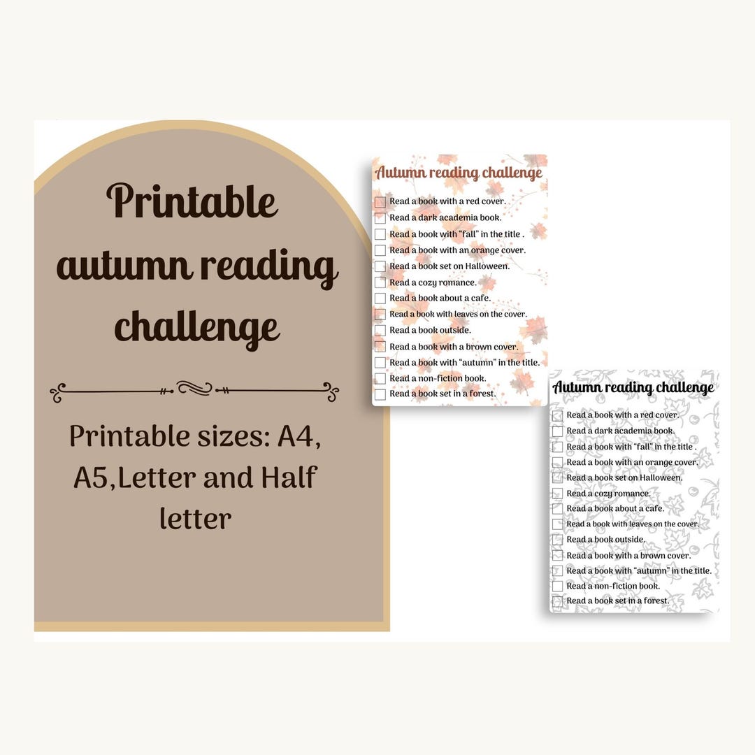 Autumn Reading Challenge - Printable Reading Challenge - Printable ...