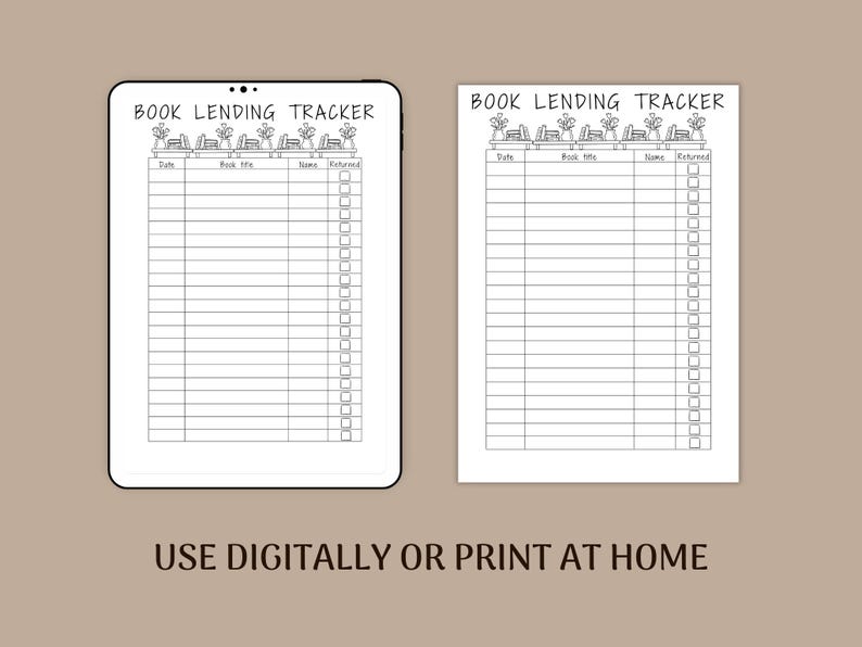 Book Lending Tracker Printable - Printable Journal Page - Lending ...