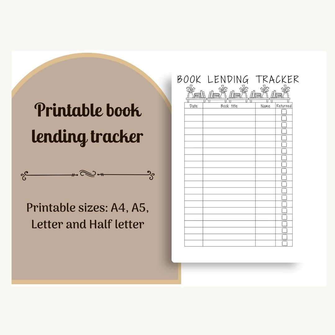 Book Lending Tracker Printable - Printable Journal Page - Lending ...