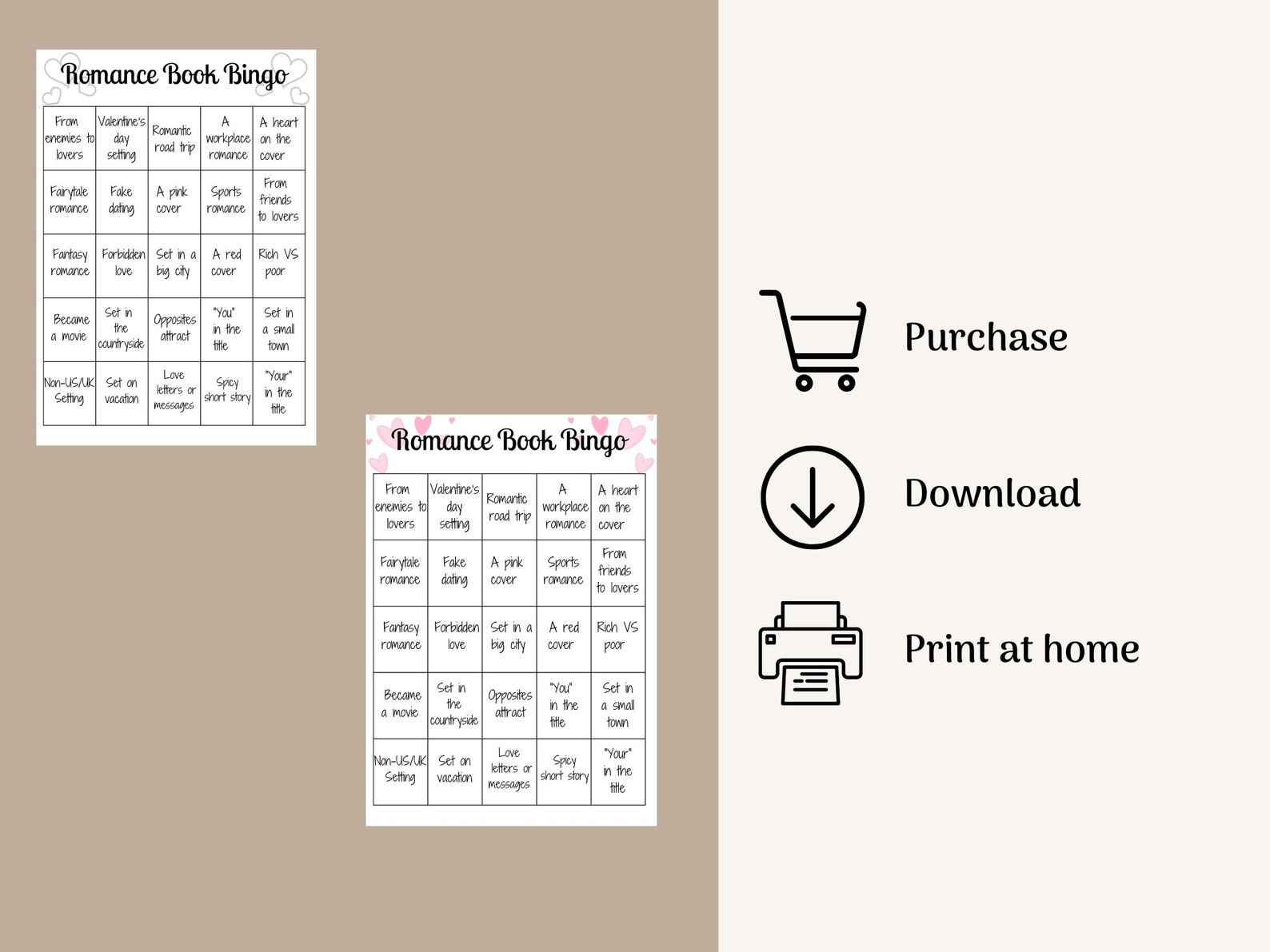 Printable Romance Book Bingo: Reading Challenge Tracker (A4/A5 PDF ...