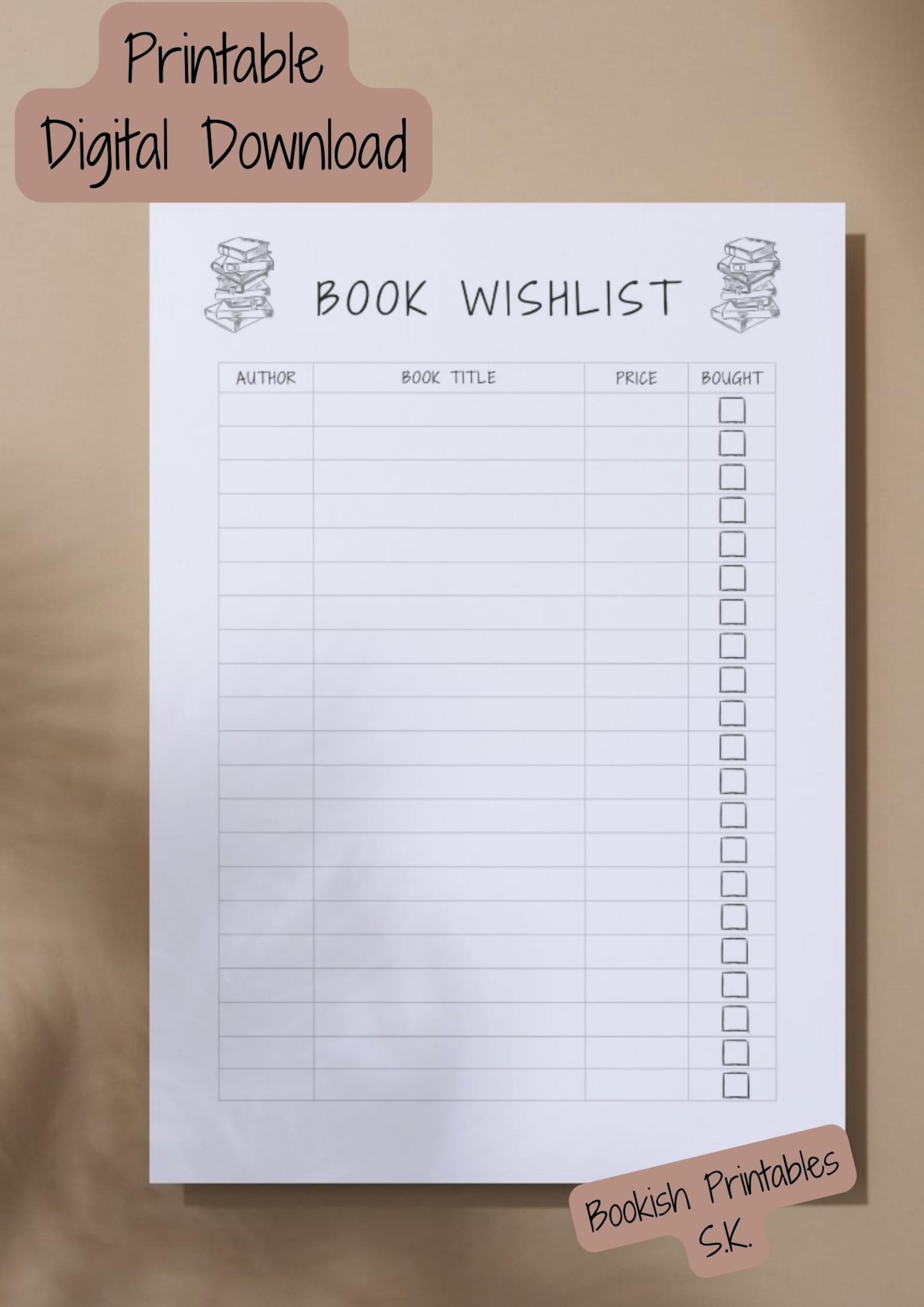 Printable Book Wishlist - Book Tracker - Reading Tracker - Reading Log ...