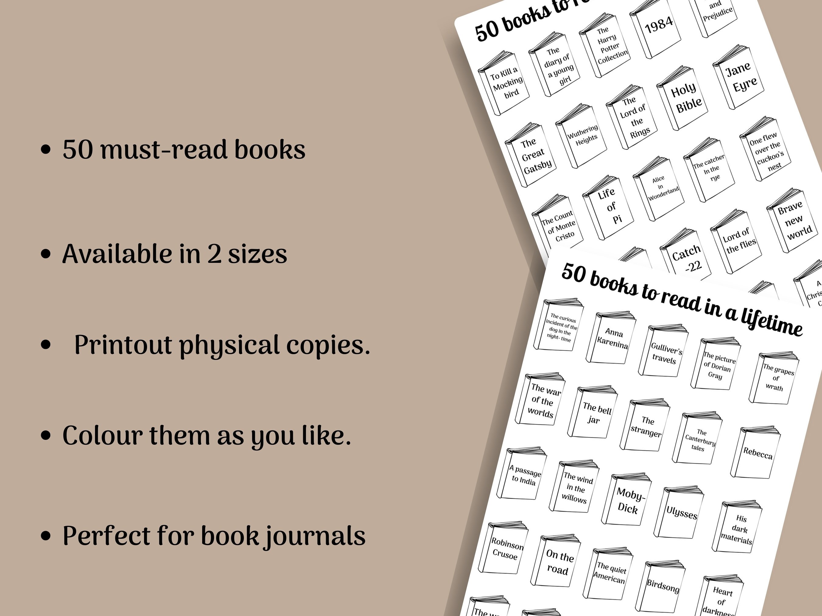 50 Books to Read Checklist: Printable Reading List (A4 & Letter PDF ...