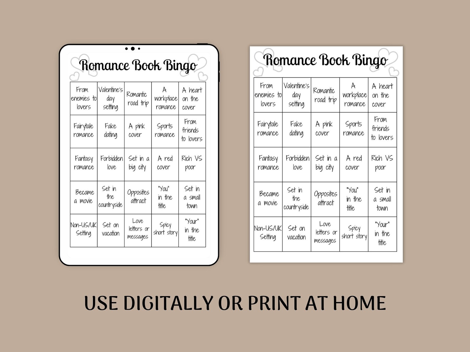 Printable Romance Book Bingo: Reading Challenge Tracker (A4/A5 PDF ...