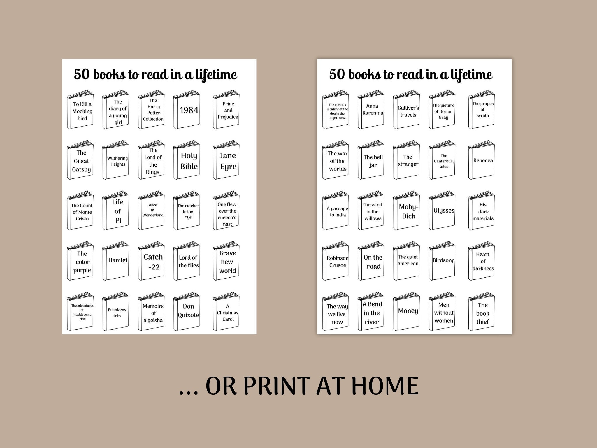 50 Books to Read Checklist: Printable Reading List (A4 & Letter PDF ...