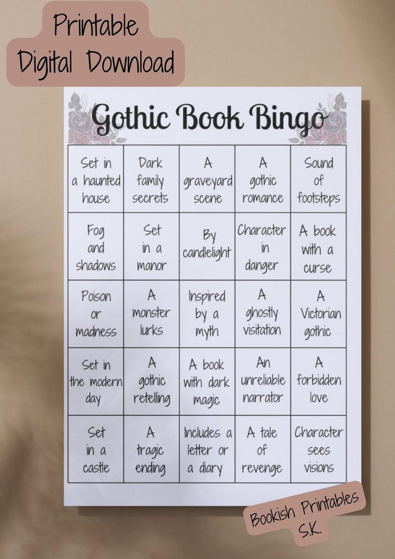 Gothic Book Bingo Printable: Reading Challenge Tracker (PDF Download A4 ...