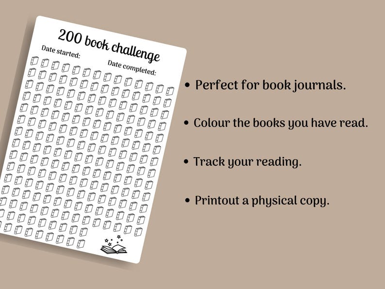 200 Book Reading Challenge Tracker: Printable Journal Page (PDF ...