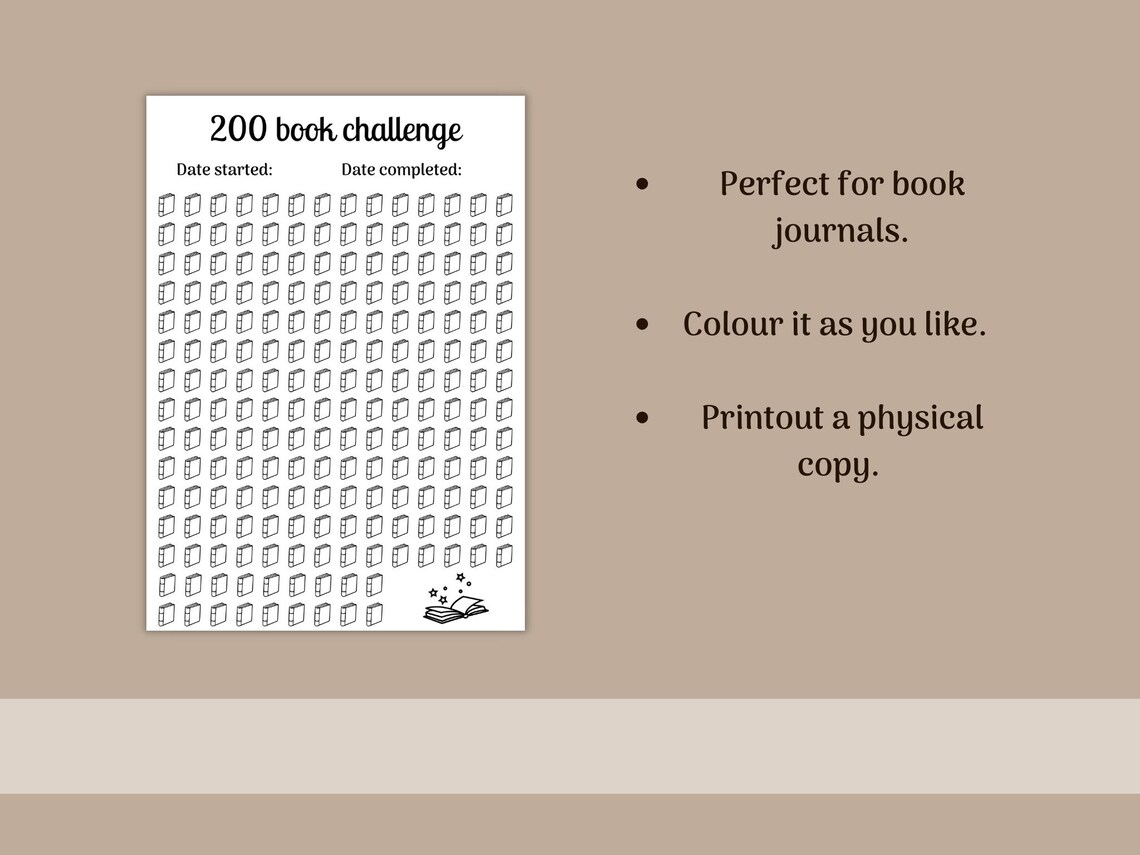 200 Book Reading Challenge Tracker: Printable Journal Page (PDF ...