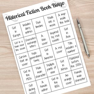 Printable Historical Fiction Book Bingo Reading Challenge (A4, A5, Half ...