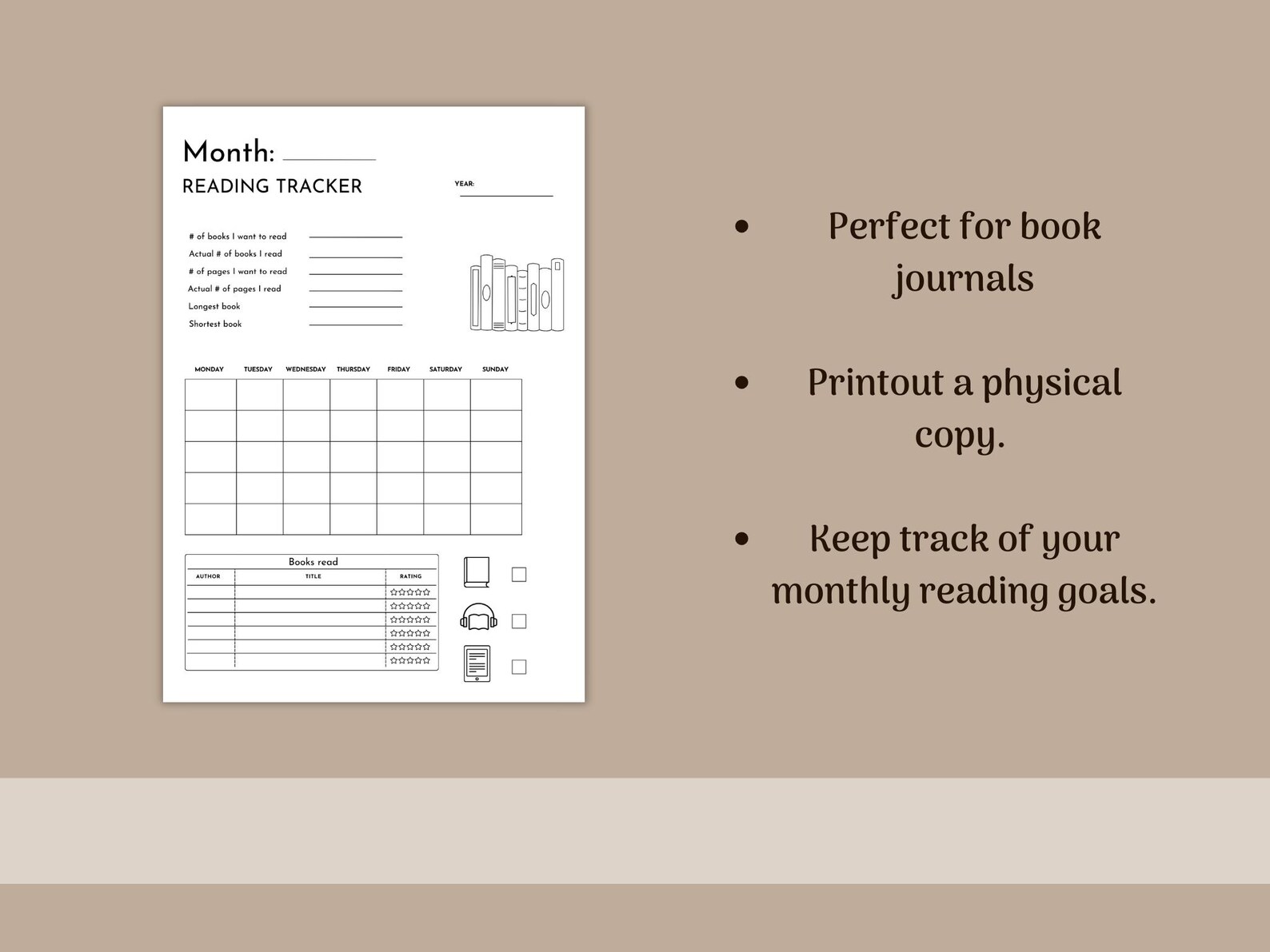 Printable Reading Tracker: Monthly & Yearly Book Journal (digital ...