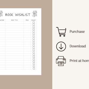 Printable Book Wishlist - Book Tracker - Reading Tracker - Reading Log ...