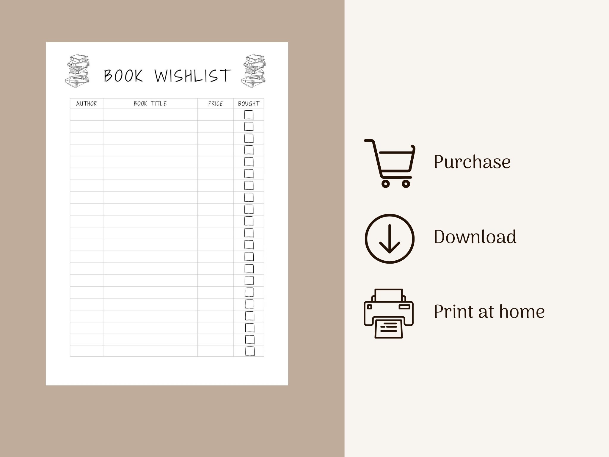 Printable Book Wishlist - Book Tracker - Reading Tracker - Reading Log ...