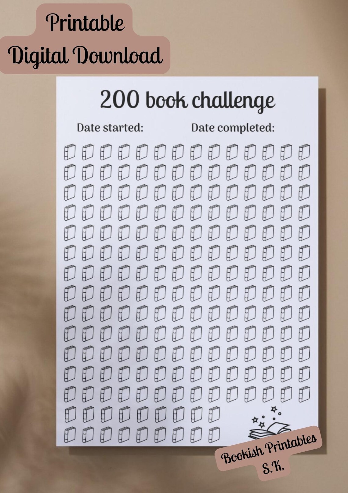 200 Book Reading Challenge Tracker: Printable Journal Page (PDF ...