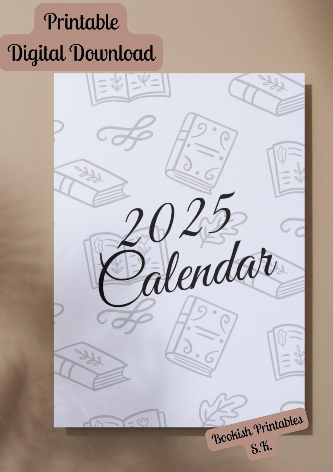 Printable Calendar 2025 Book Themed Calendar 12 Month Calendar Book ...