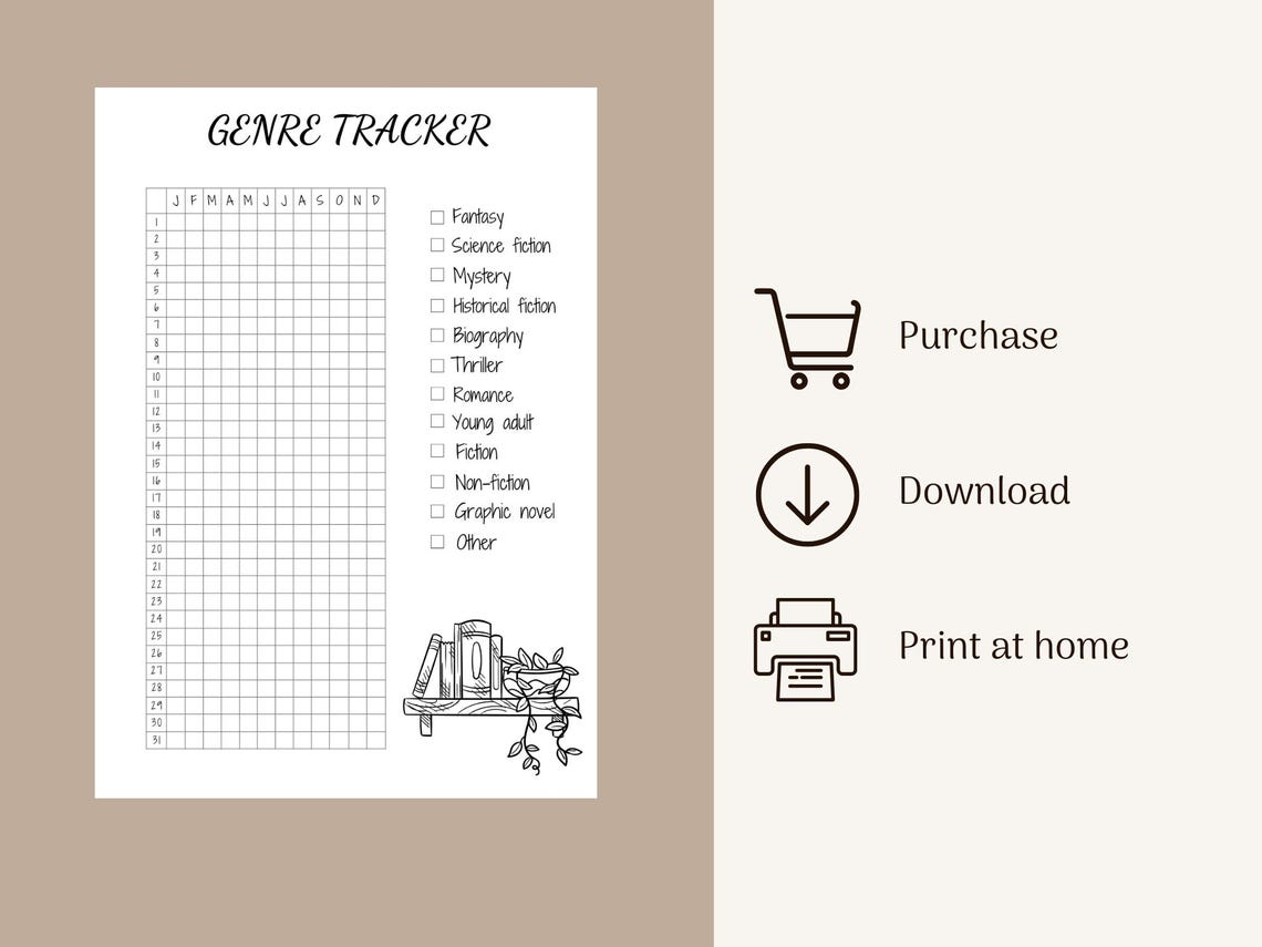 Printable Book Genre Tracker: Reading Journal Log (digital Download) - Etsy