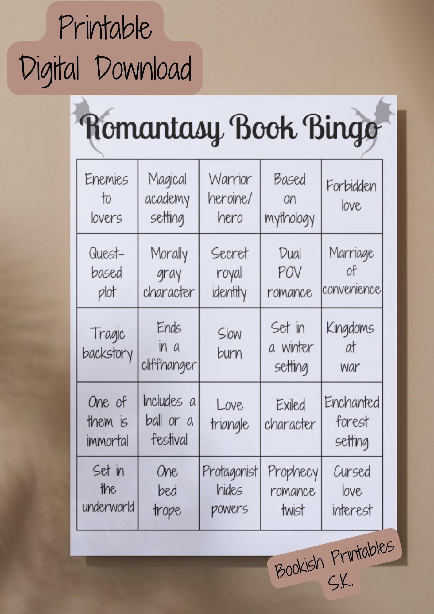 Romantasy Book Bingo Printable: Reading Challenge Tracker (PDF Download ...