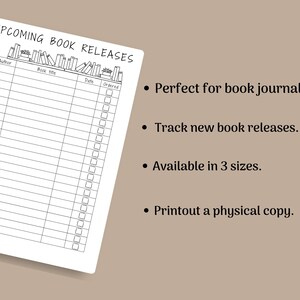 Upcoming Book Releases Tracker - Book Tracker - Reading Log - Printable ...