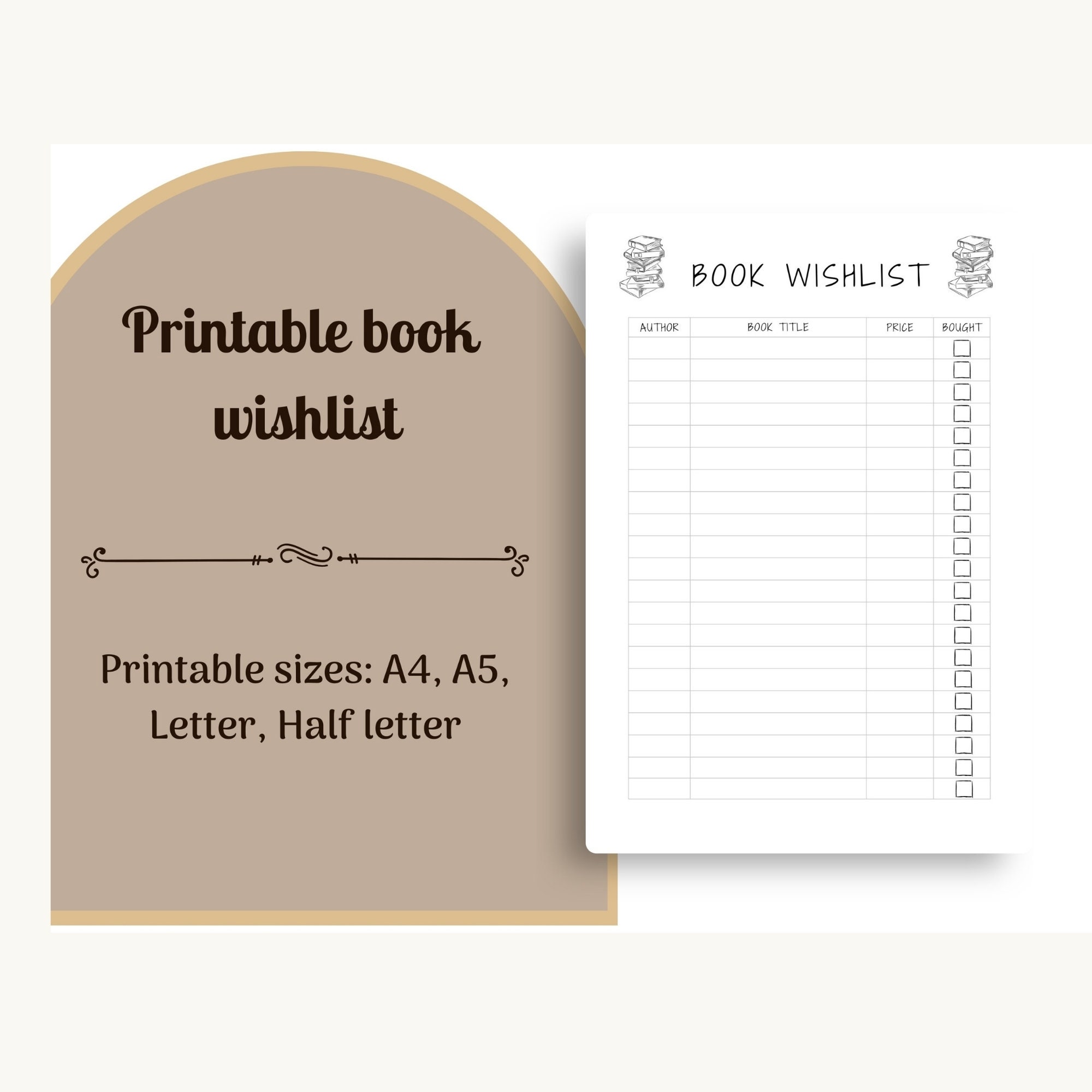 Printable Book Wishlist - Book Tracker - Reading Tracker - Reading Log ...