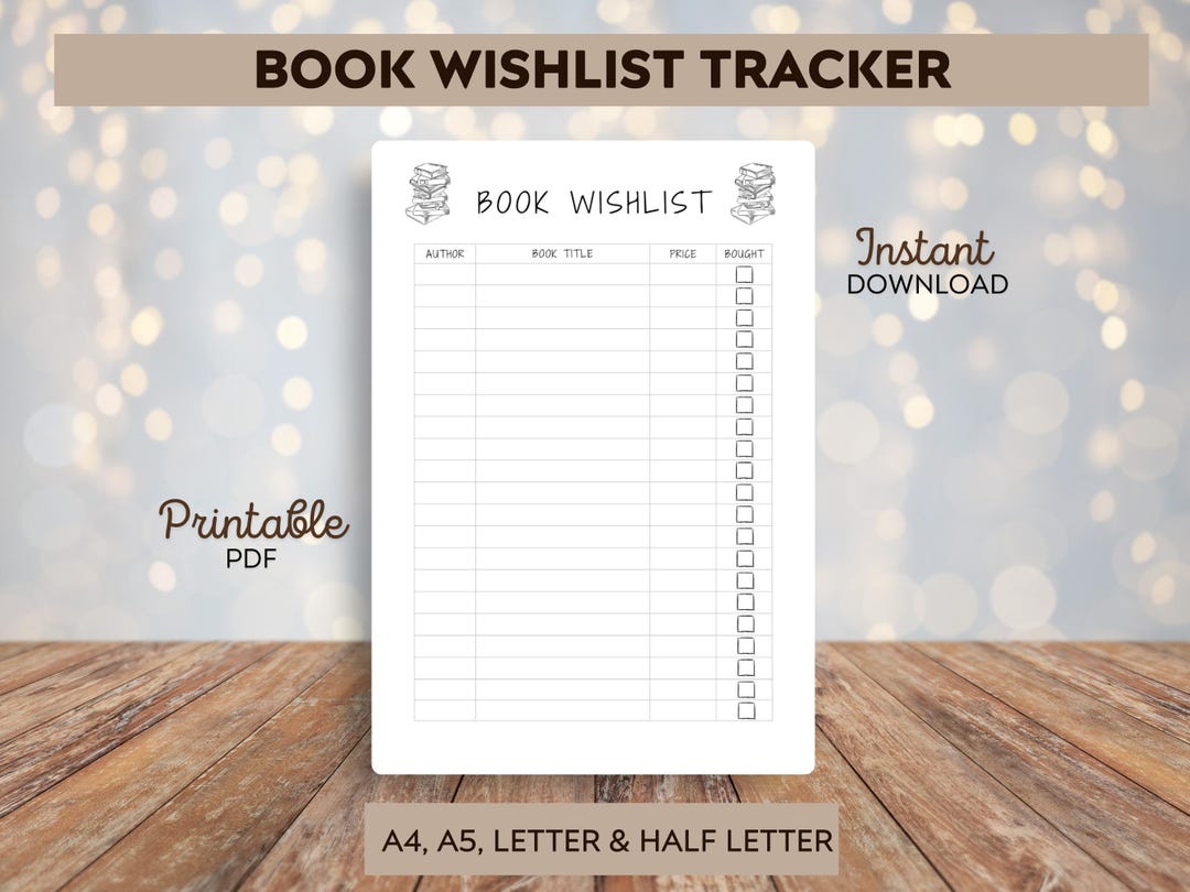 Printable Book Wishlist - Book Tracker - Reading Tracker - Reading Log ...