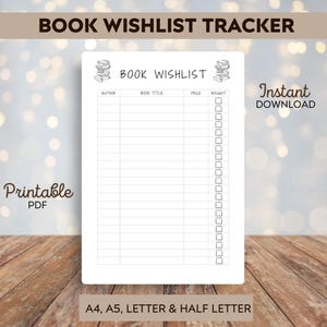 Printable Book Wishlist - Book Tracker - Reading Tracker - Reading Log ...