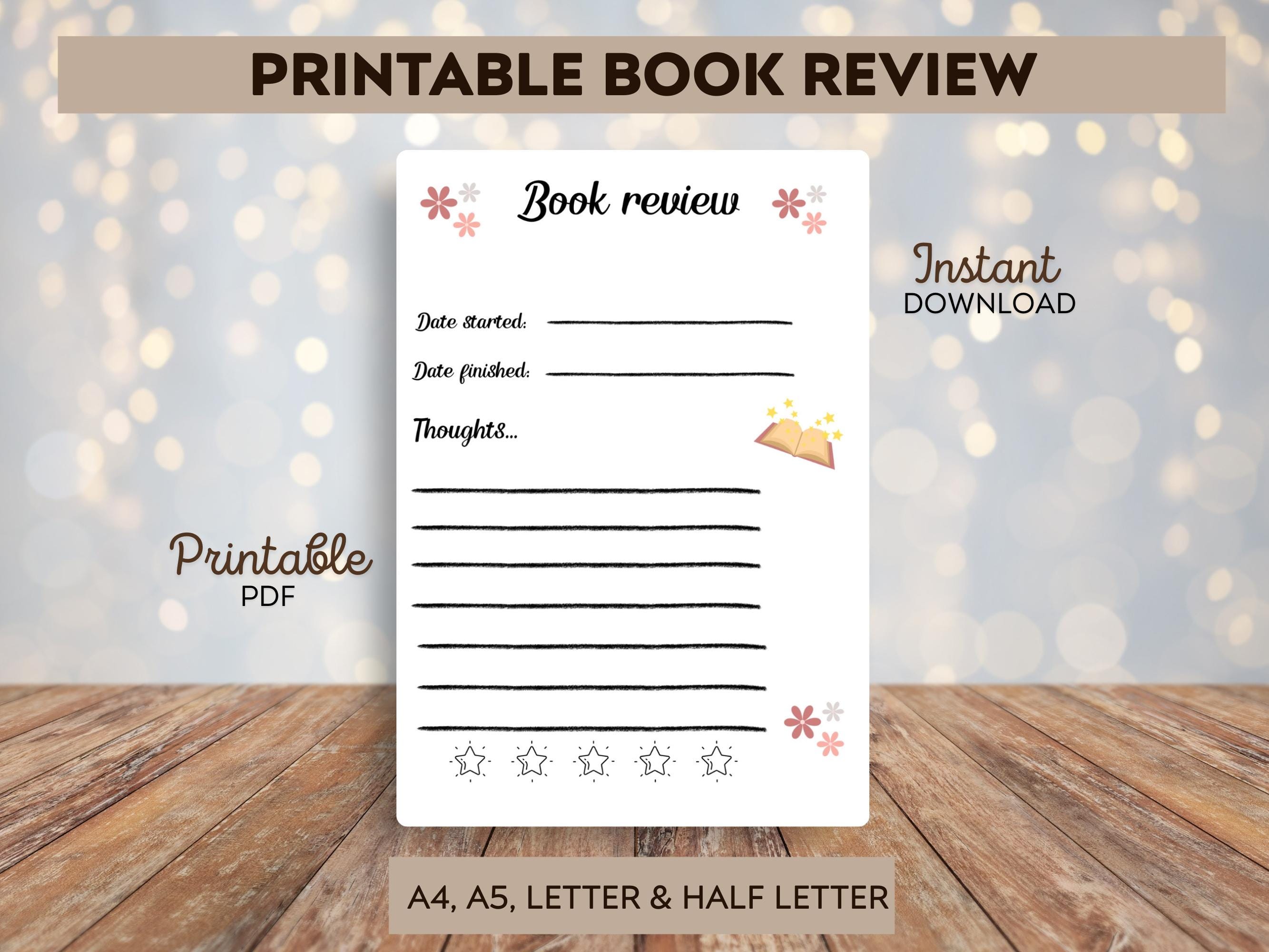 Printable Book Review Sheet: Reading Journal Page (digital Download, A4 ...