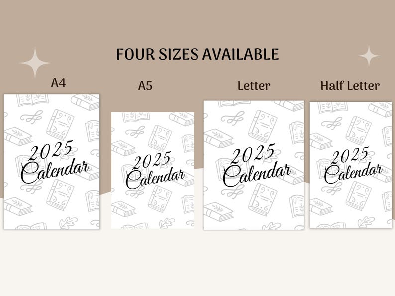 Printable Calendar 2025 - Book Themed Calendar - 12 Month Calendar ...