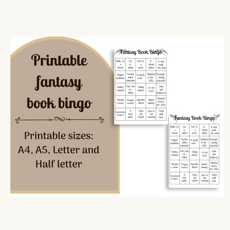 Fantasy Book Bingo - Printable Book Bingo - Printable Tracker - Reading ...