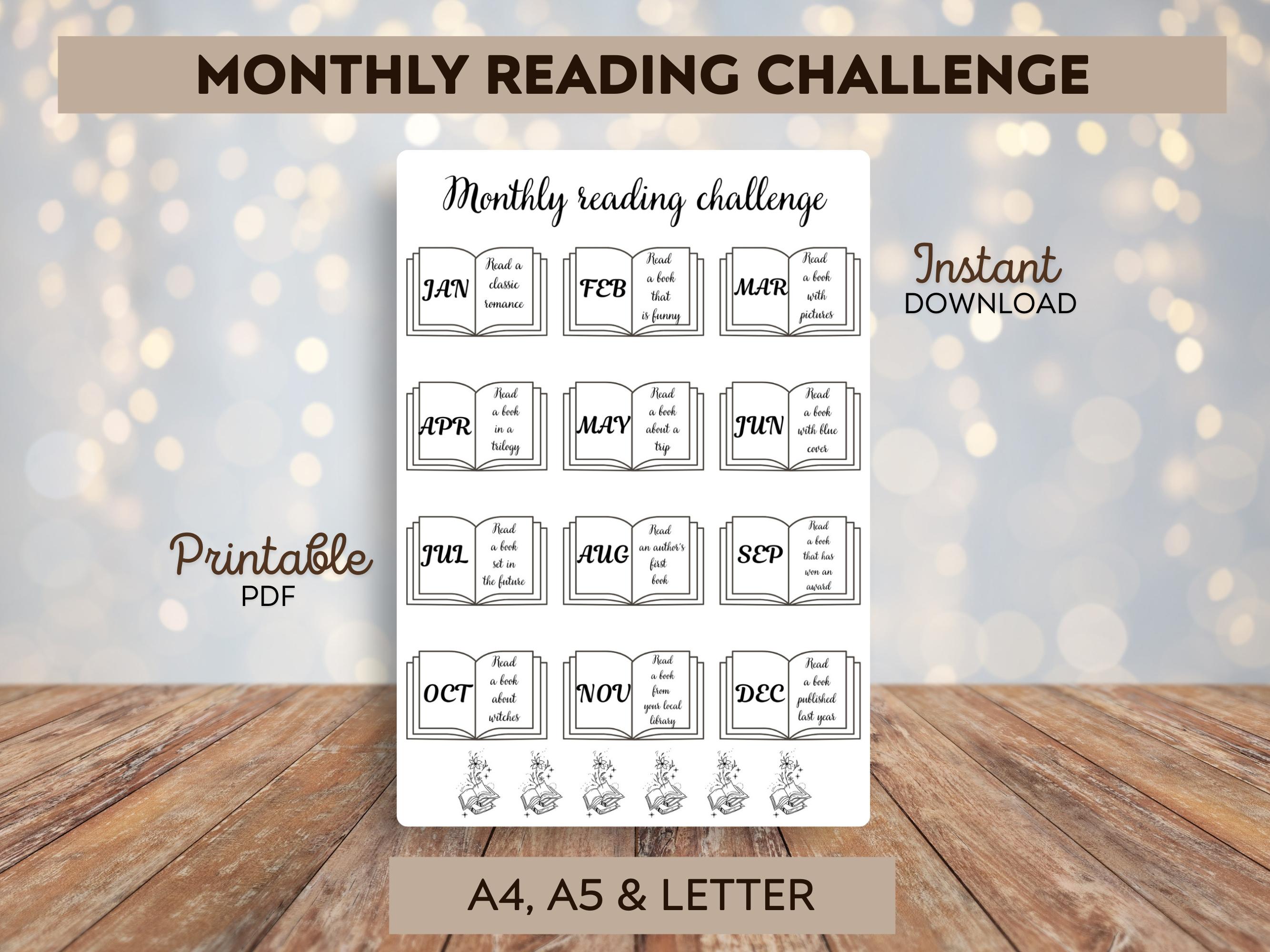 Printable Monthly Reading Challenge Tracker: Book Planner PDF - Etsy