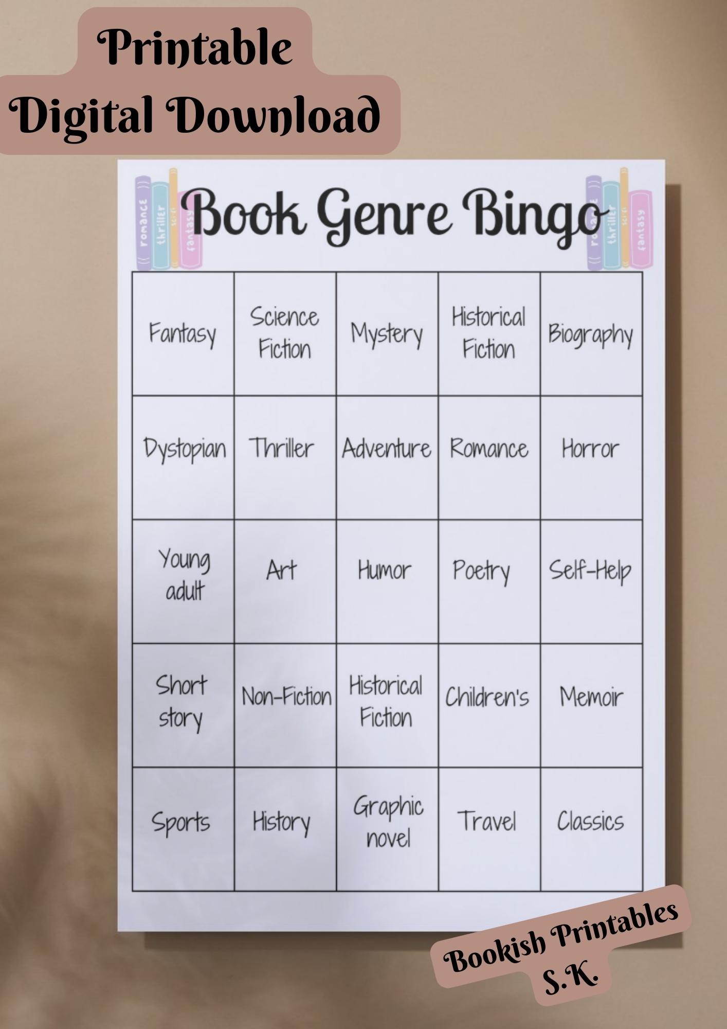 Book Genre Bingo - Printable Book Bingo - Printable Tracker - Reading ...