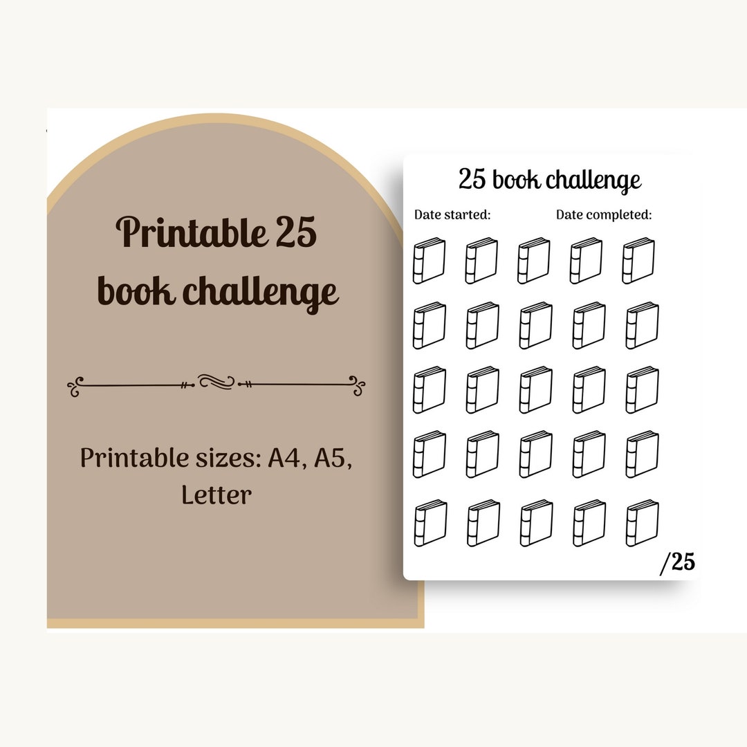 Printable 25 Book Challenge Tracker - Reading Log - Reading Tracker ...