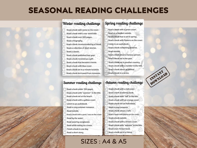 Seasonal Reading Challenge Printable: Book Tracker & Reading Log (A4/A5 ...