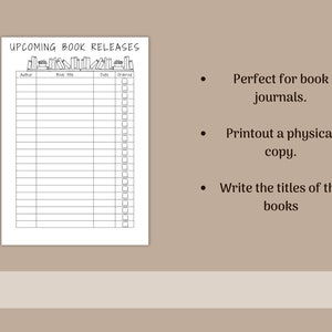 Upcoming Book Releases Tracker - Book Tracker - Reading Log - Printable ...