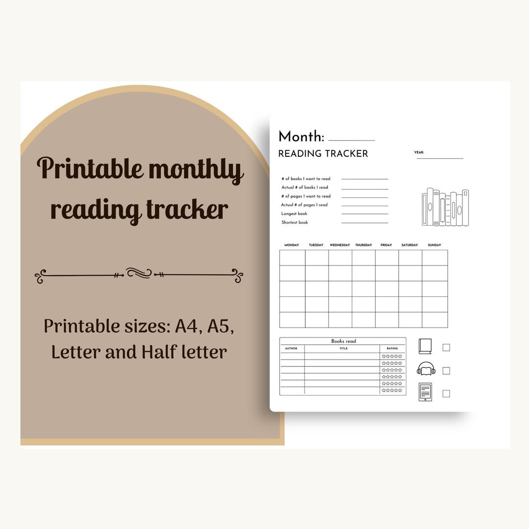 Monthly Reading Tracker - Yearly Reading Tracker - Printable Journal ...