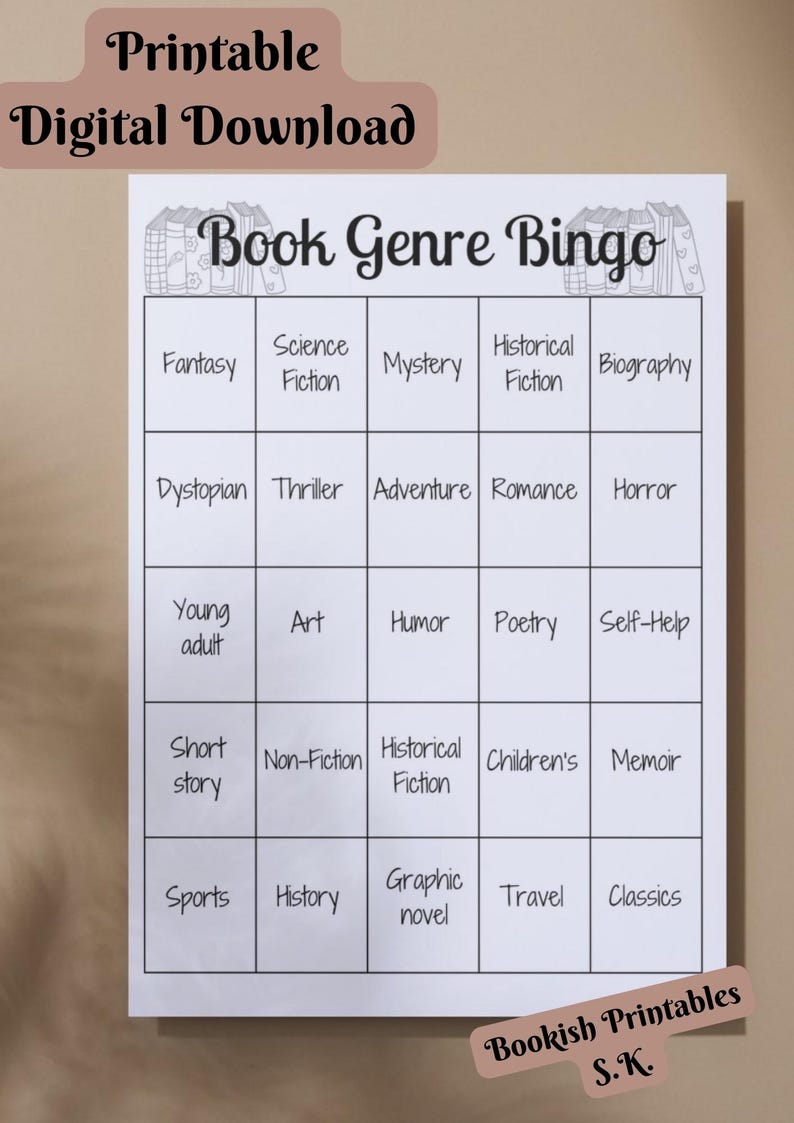 Book Genre Bingo - Printable Book Bingo - Printable Tracker - Reading ...