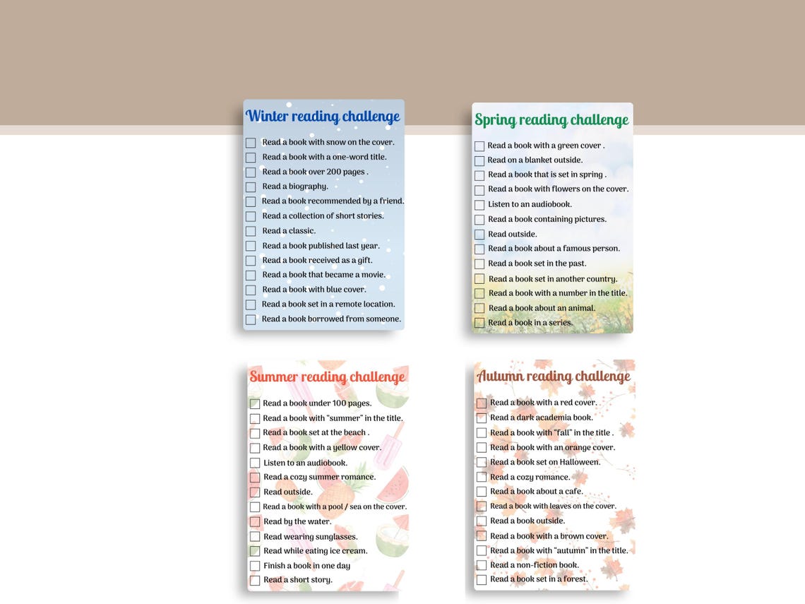 Seasonal Reading Challenge Printable: Book Trackers, Reading Log (PDF ...