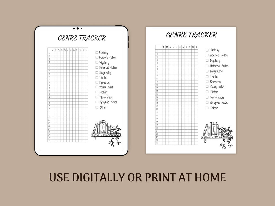 Printable Book Genre Tracker: Reading Journal Log (digital Download) - Etsy