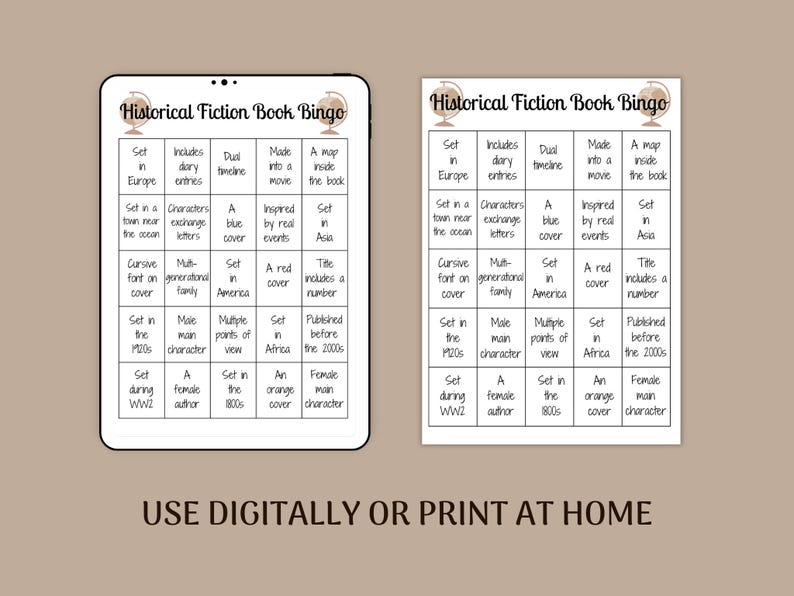 Printable Historical Fiction Book Bingo Reading Challenge (A4, A5, Half ...