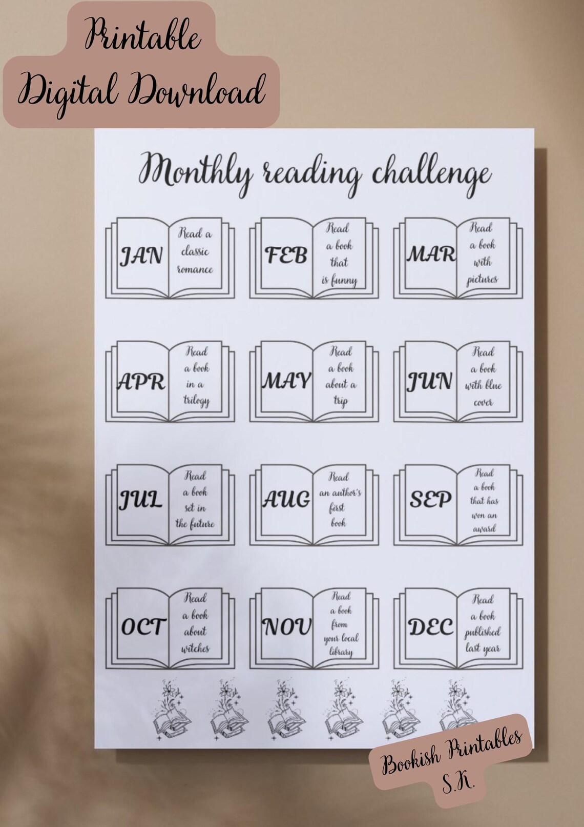 Printable Monthly Reading Challenge Tracker: Book Planner PDF - Etsy