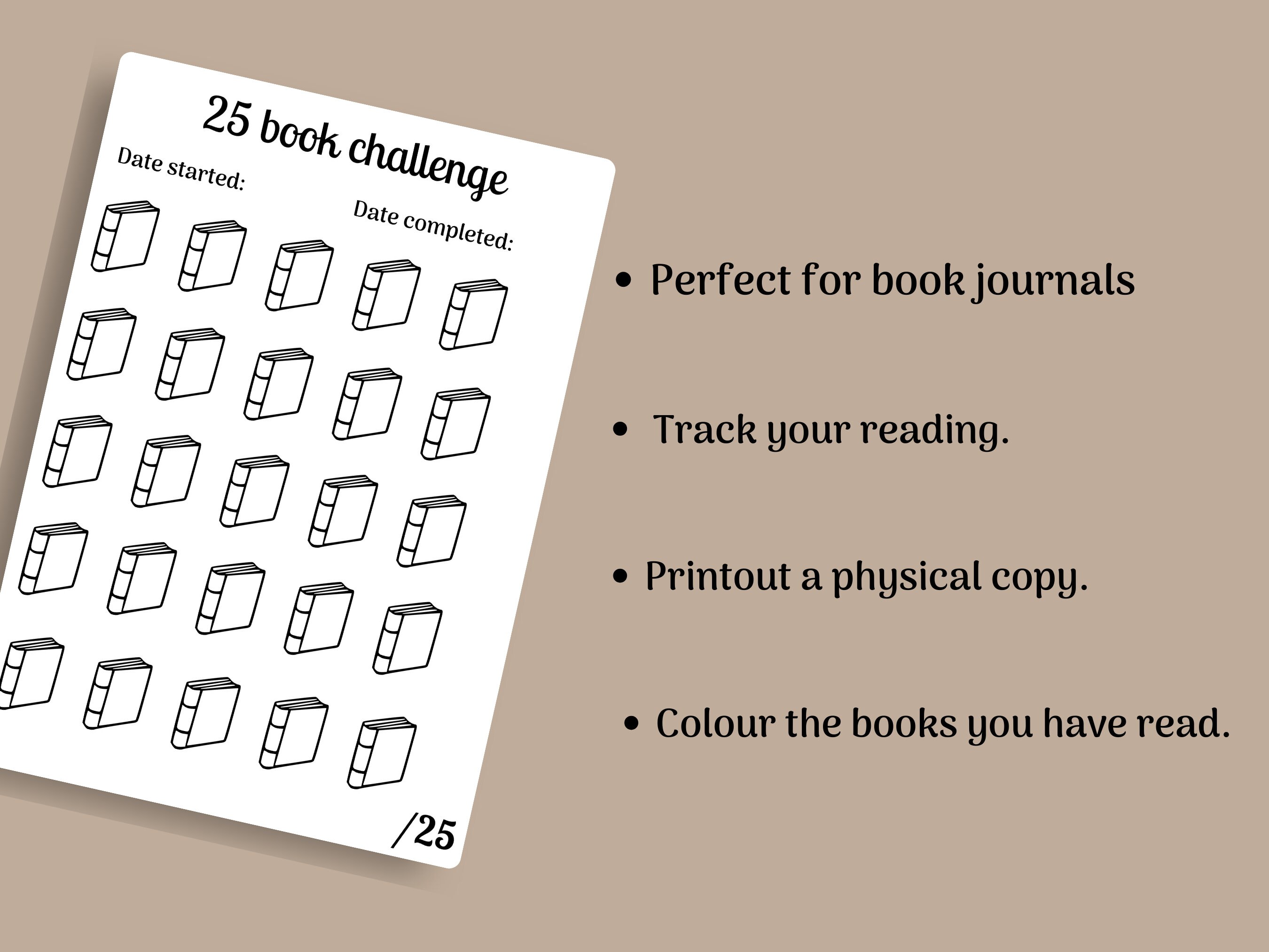 Printable 25 Book Challenge Tracker Reading Log Reading Tracker ...