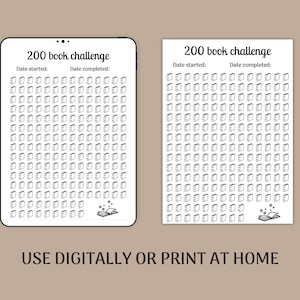 200 Book Reading Challenge Tracker: Printable Journal Page (PDF ...