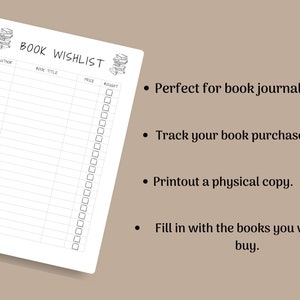 Printable Book Wishlist - Book Tracker - Reading Tracker - Reading Log ...