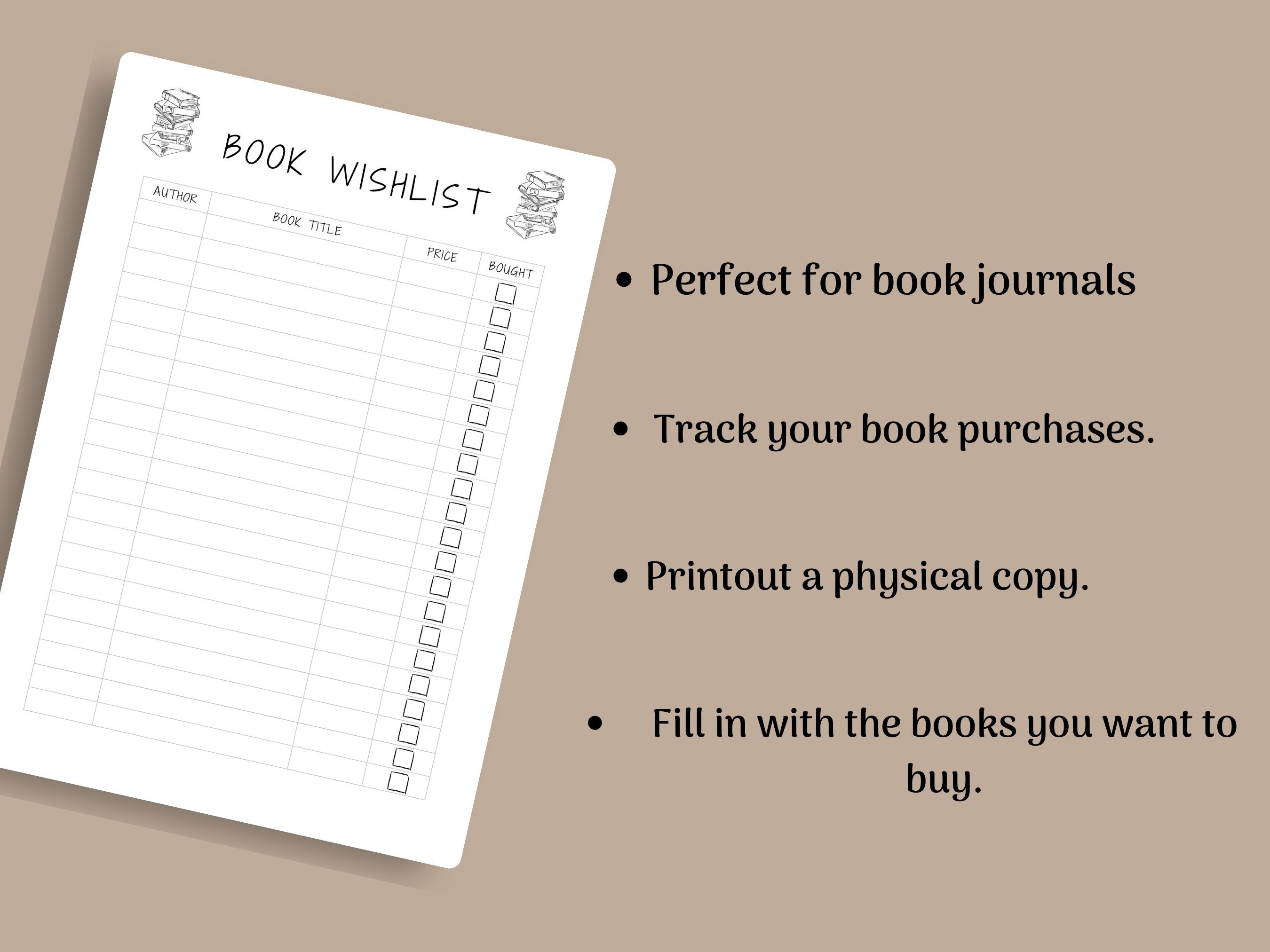 Printable Book Wishlist - Book Tracker - Reading Tracker - Reading Log ...