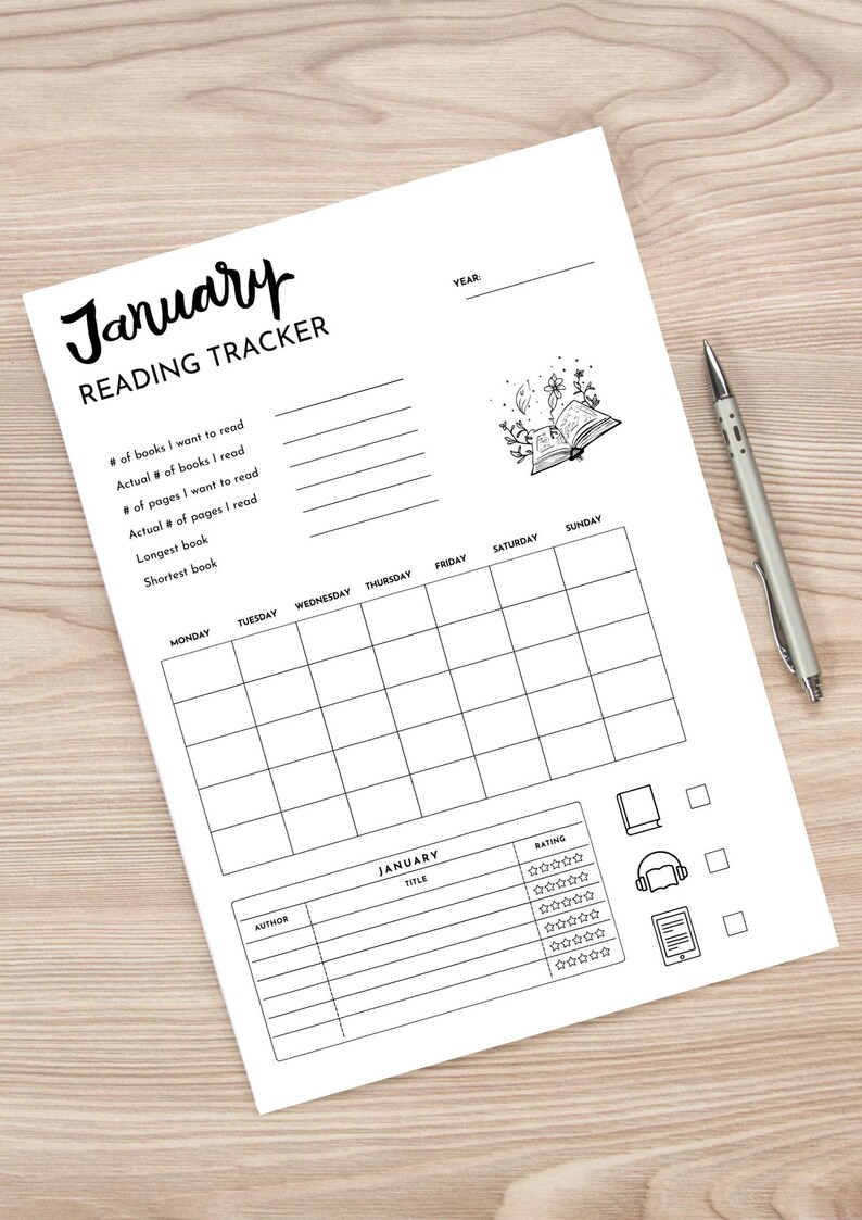 Yearly Reading Tracker Printable: Book Journal Pages (digital Download ...