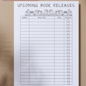 Upcoming Book Releases Tracker - Book Tracker - Reading Log - Printable ...