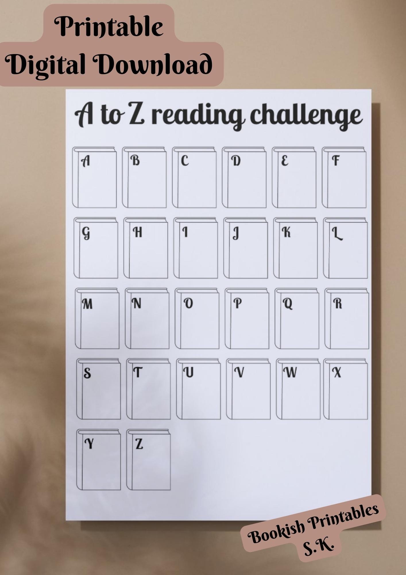 A to Z Reading Challenge Printable: Reading Tracker, Book Log (digital ...