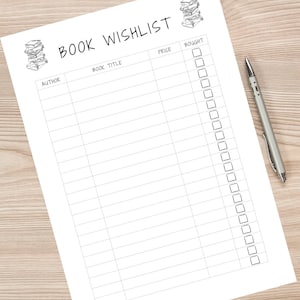 Printable Book Wishlist - Book Tracker - Reading Tracker - Reading Log ...