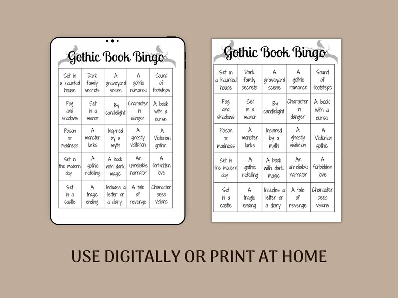 Gothic Book Bingo Printable: Reading Challenge Tracker (PDF Download A4 ...