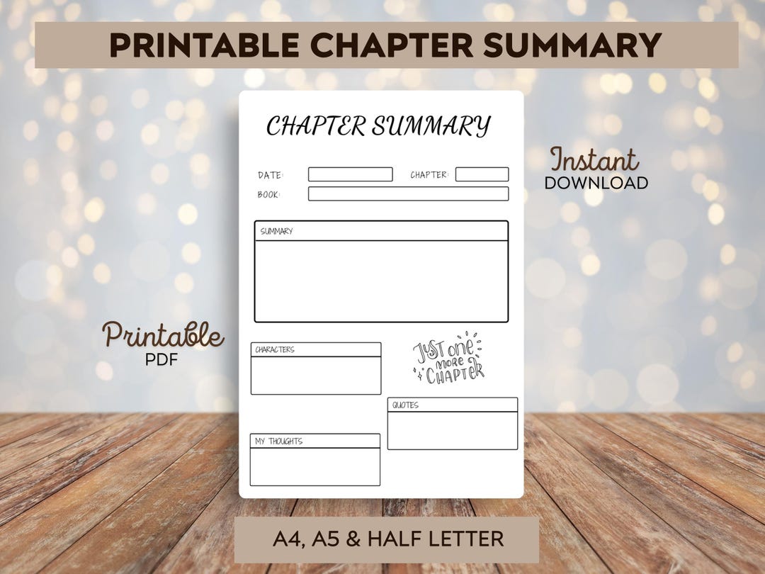 Printable Chapter Summary Template – Reading Journal (digital Download ...